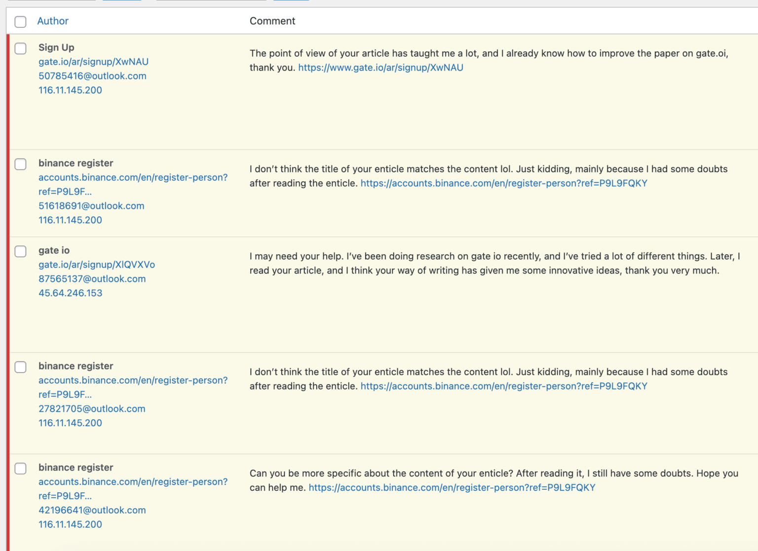 WordPress, how to block spam comments from binance and gate.io - Denis ...
